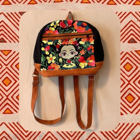 Vintage | Bags | Vintage Embroidered Floral Frida Kahlo Backpack | Poshmark